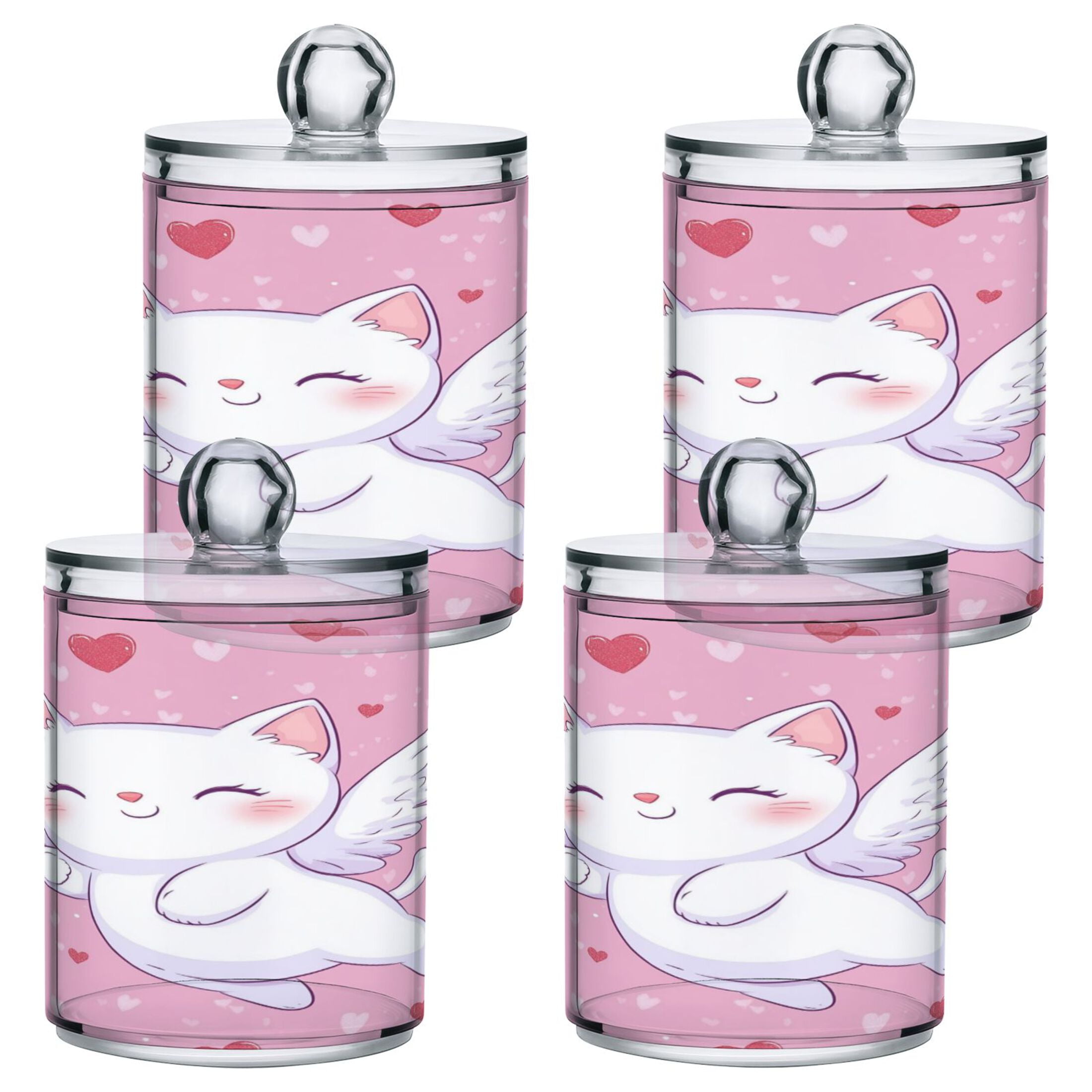 Cute Cat Angel Hearts Valentine Translucent Plastic Cans Storage ...
