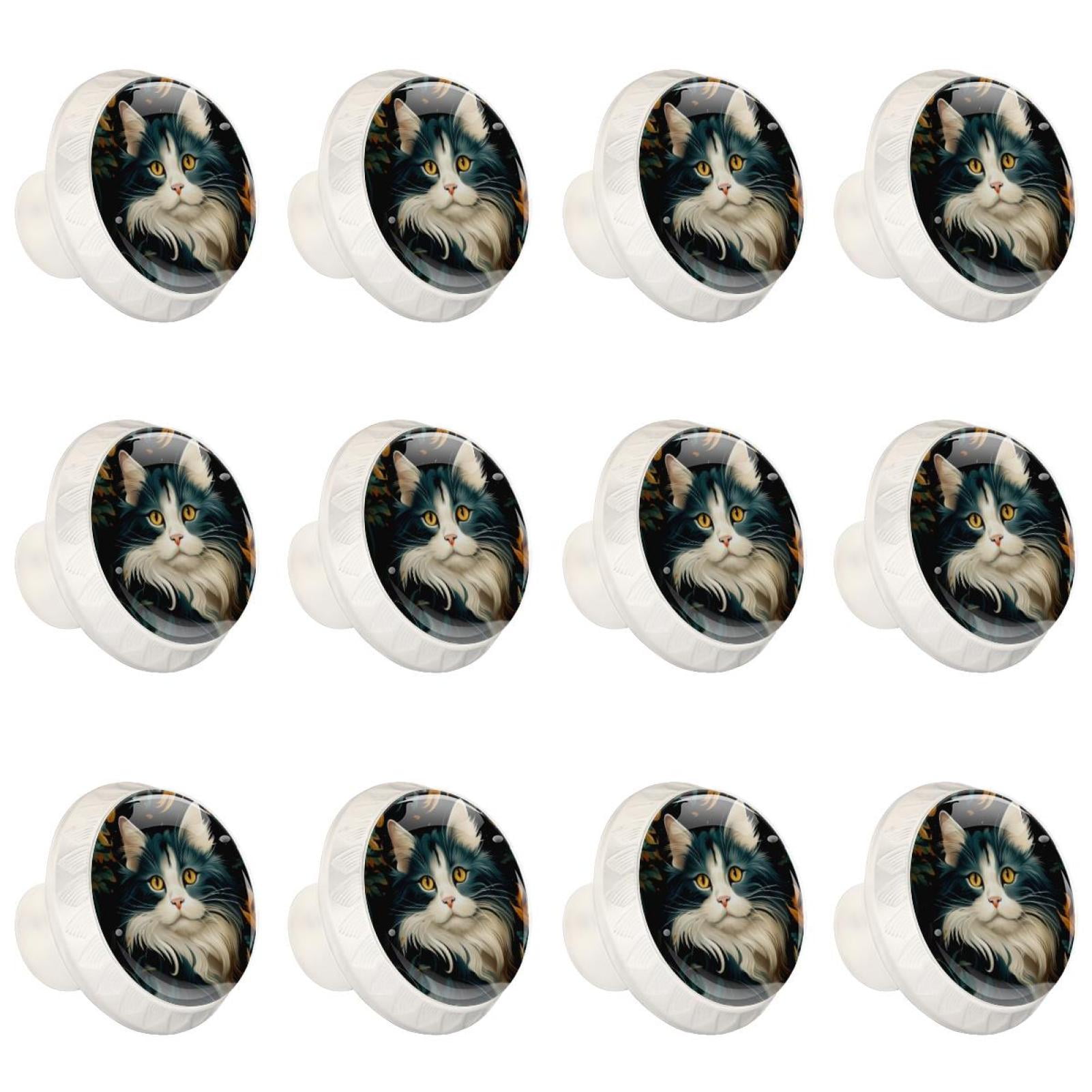 Cute Cat Animals 12 Pcs White Round Drawer Pulls with Screws,ABS and ...