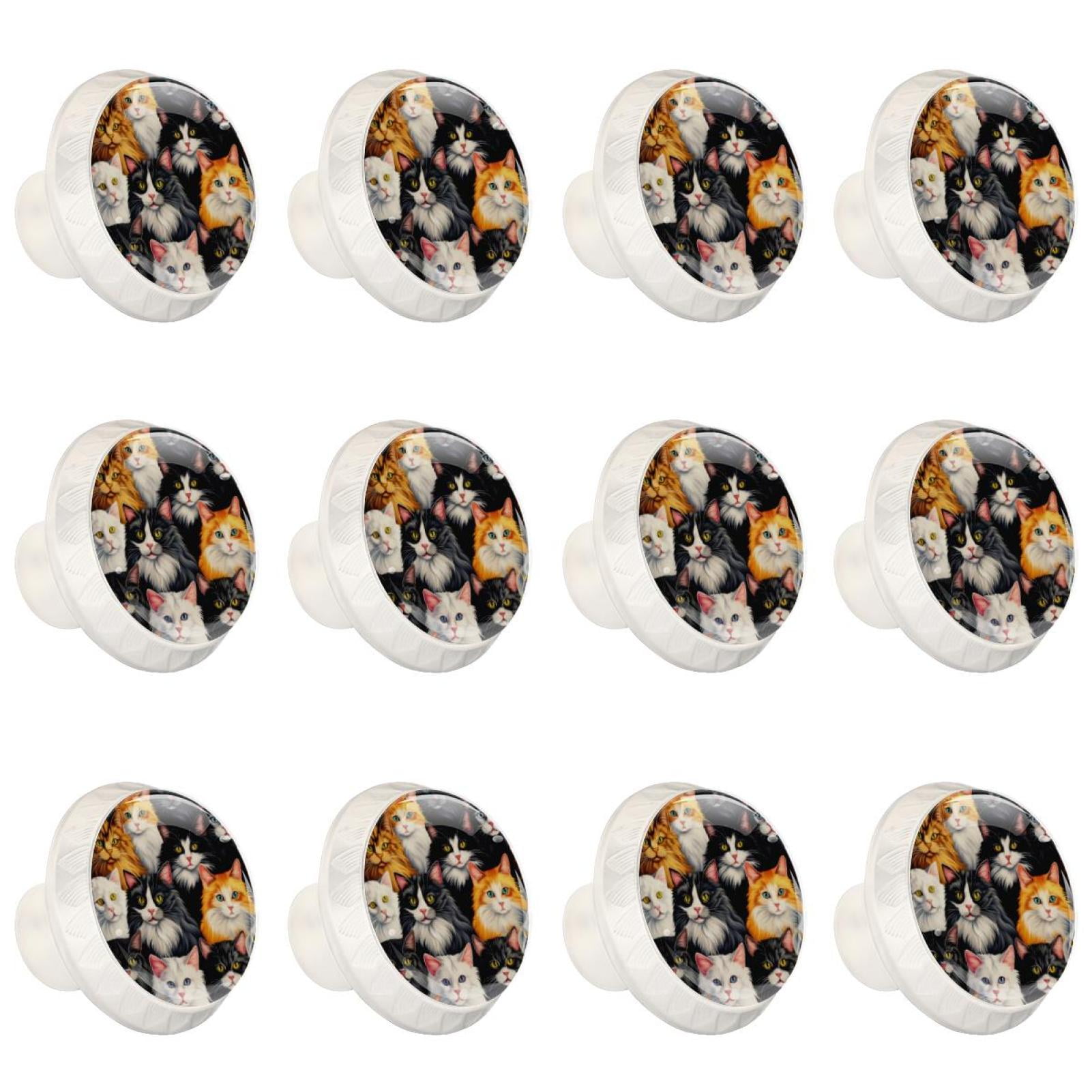 Cute Cat Animals 12 Pcs White Round Drawer Pulls with Screws,ABS and ...