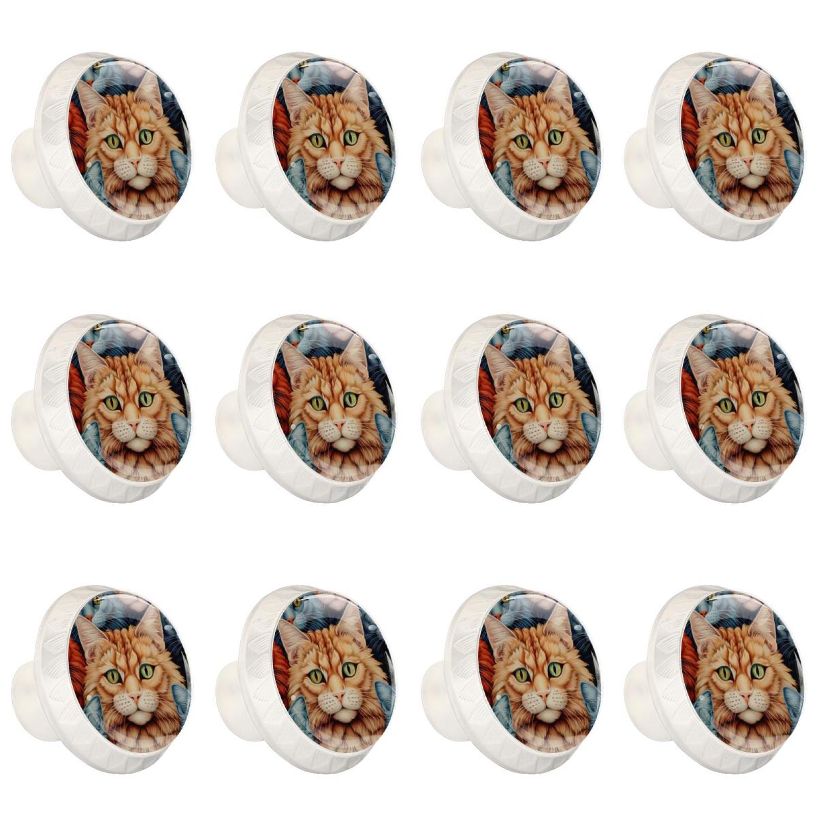 Cute Cat Animals 12 Pcs White Round Drawer Pulls with Screws,ABS and ...