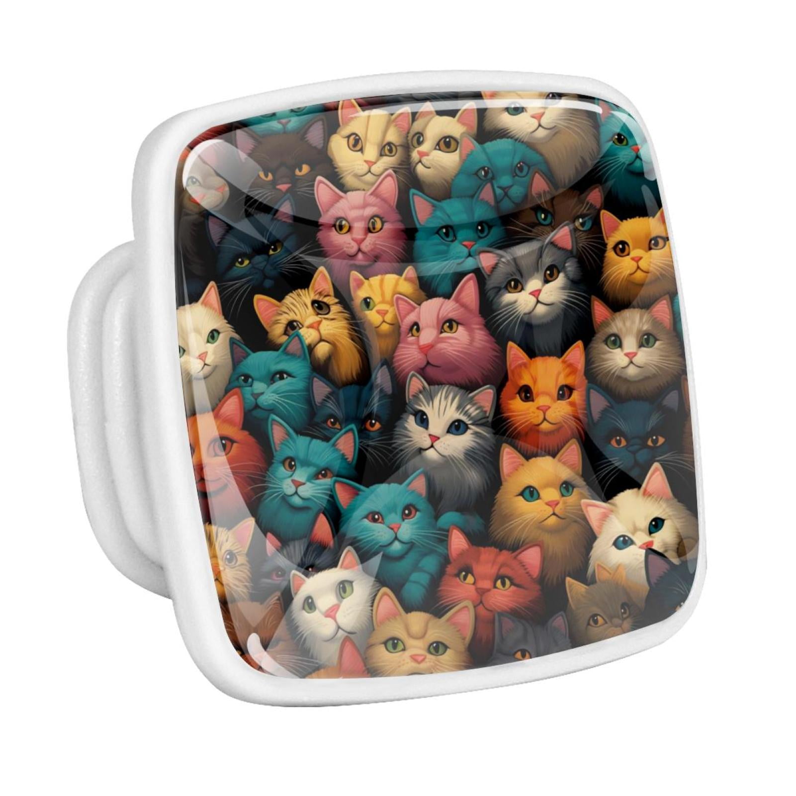 Cute Cat Animals Fluorescent Drawer Pulls with Screws Square 4-Pack ...