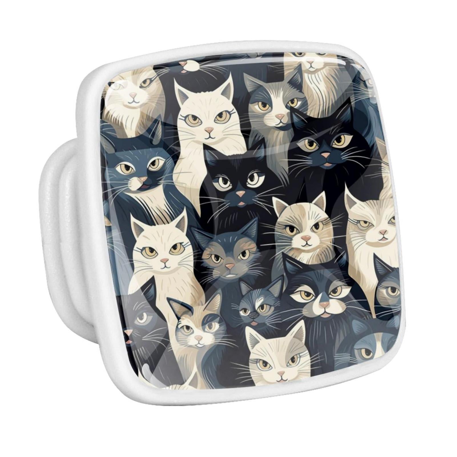 Cute Cat Animals Fluorescent Drawer Pulls with Screws Square 4-Pack Glow Dark Knobs for Cabinets ...