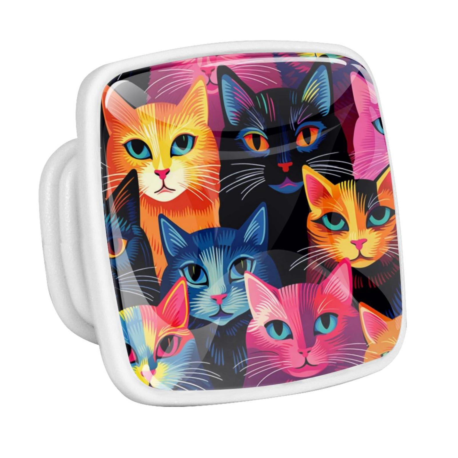 Cute Cat Animals Fluorescent Drawer Pulls with Screws Square 4-Pack ...