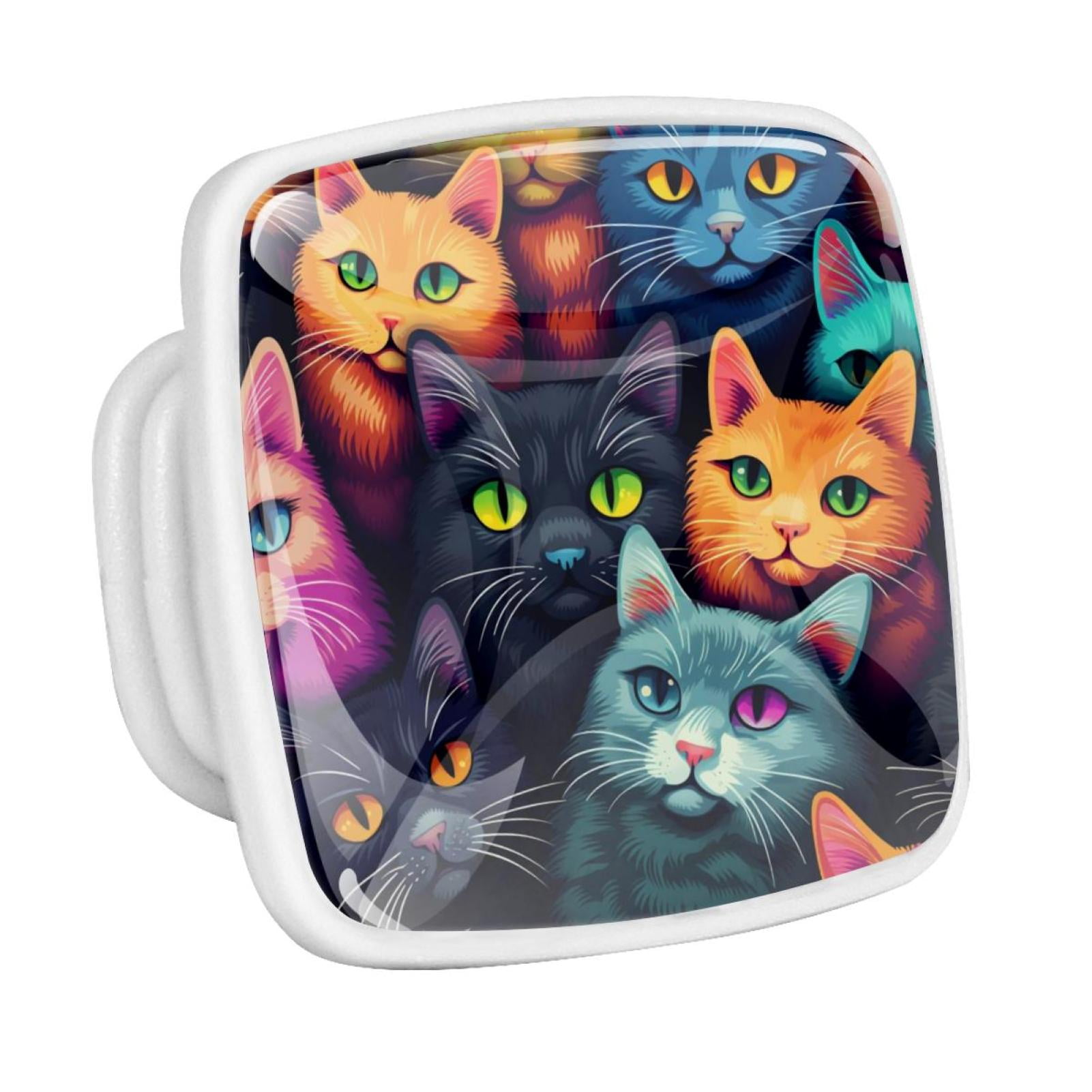 Cute Cat Animals Fluorescent Drawer Pulls with Screws Square 4-Pack ...