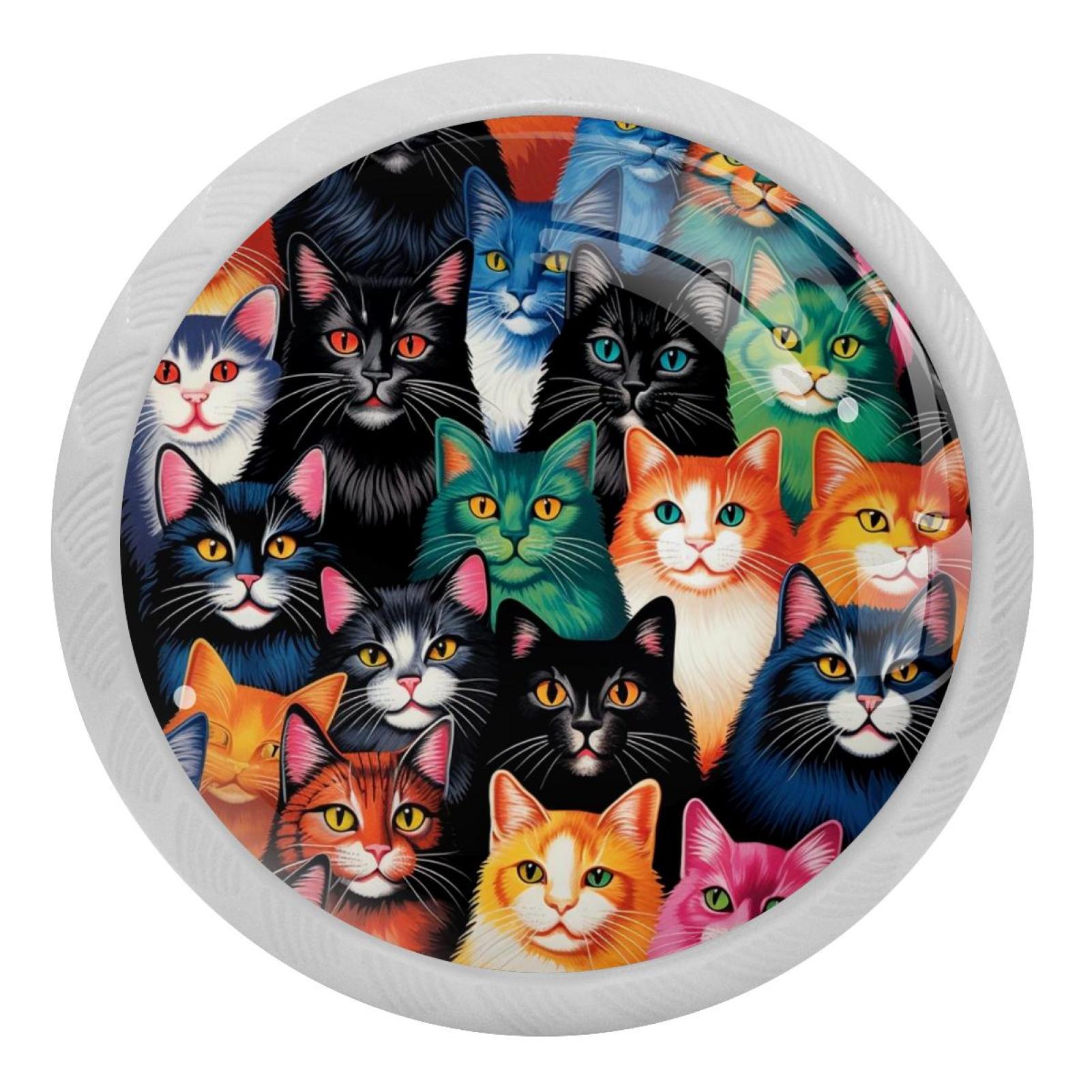 Cute Cat Animals Pattern 4PCS Cabinet Knobs Pulls Fluorescent Drawer ...