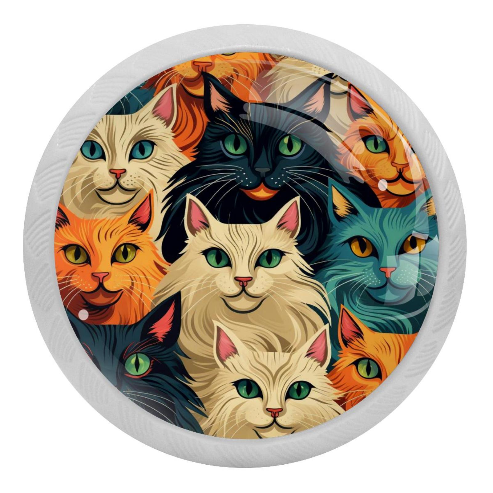 Cute Cat Animals Pattern 4PCS Cabinet Knobs Pulls Fluorescent Drawer ...