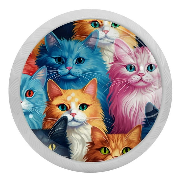 Cute Cat Animals Pattern 4PCS Cabinet Knobs Pulls Fluorescent Drawer Handle Cabinet Drawer ...