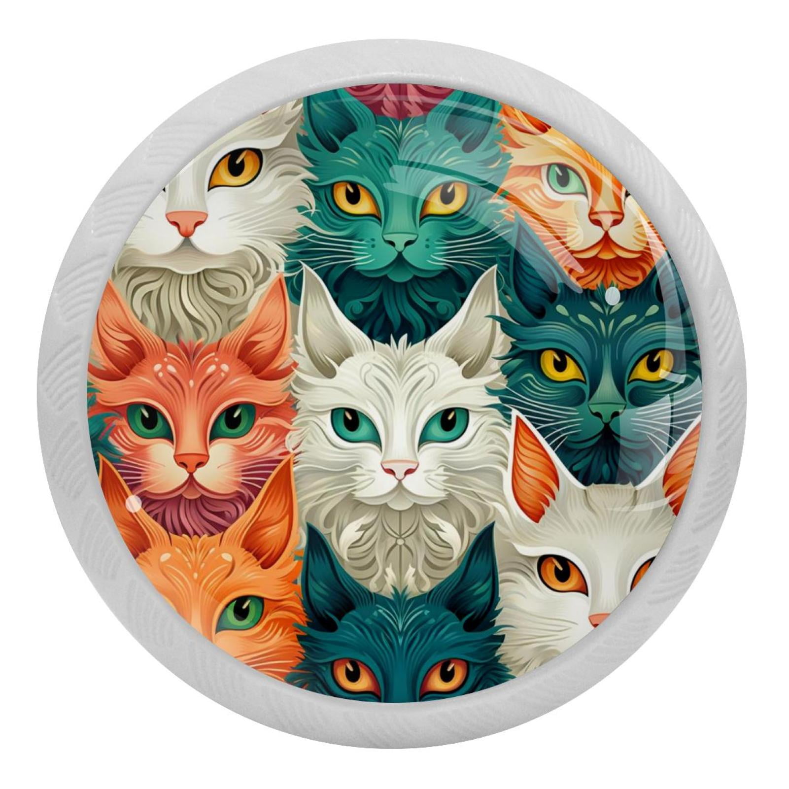 Cute Cat Animals Pattern 4PCS Cabinet Knobs Pulls Fluorescent Drawer ...