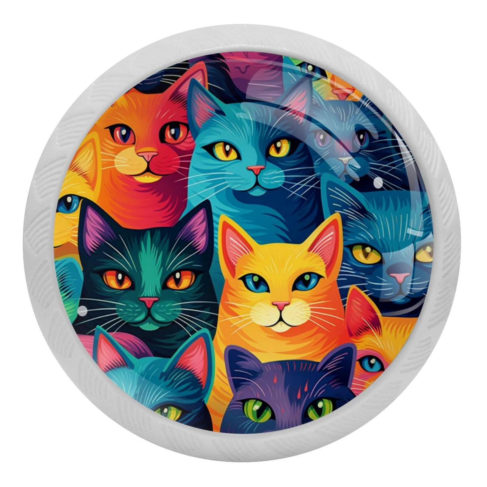 Cute Cat Animals Pattern 4PCS Cabinet Knobs Pulls Fluorescent Drawer ...