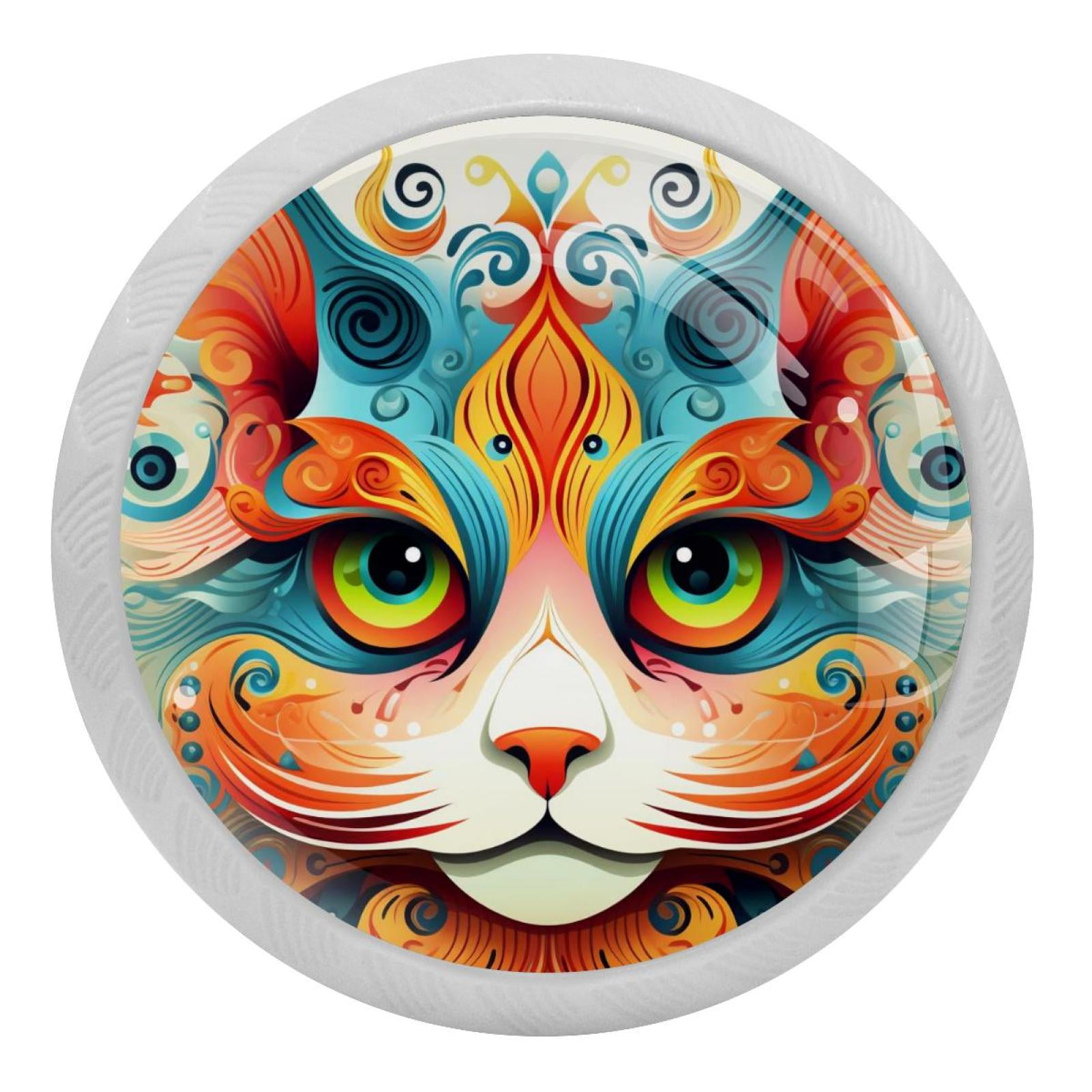 Cute Cat Animals Pattern 4PCS Cabinet Knobs Pulls Fluorescent Drawer ...