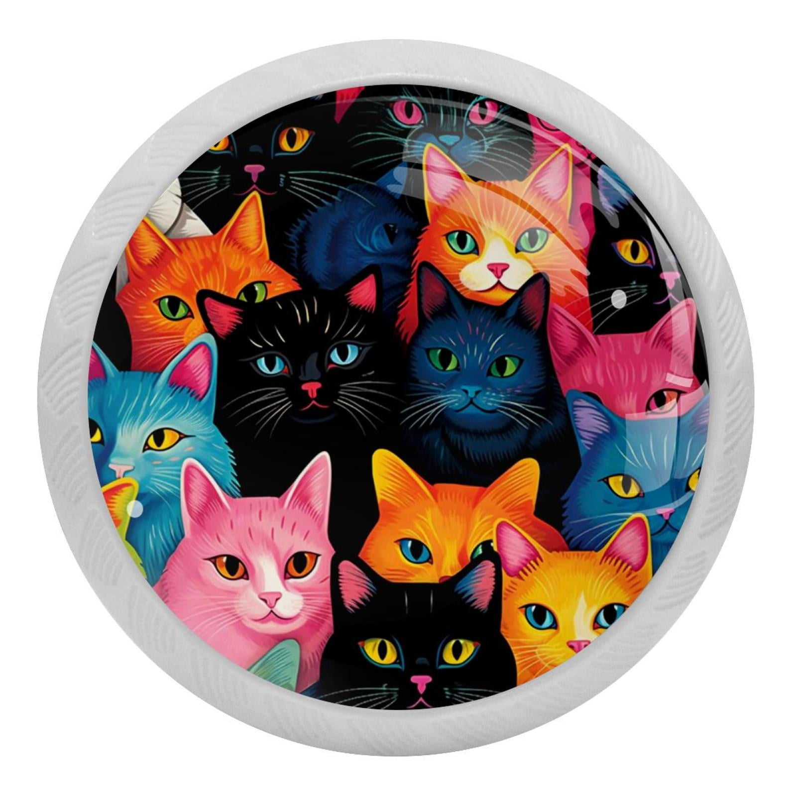 Cute Cat Animals Pattern 4PCS Cabinet Knobs Pulls Fluorescent Drawer ...