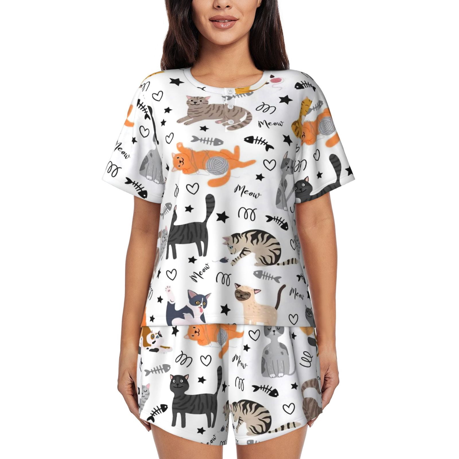 Cute Cat Animals Pet Pattern Gifts Women’S Short-Sleeved Pyjama Set ...