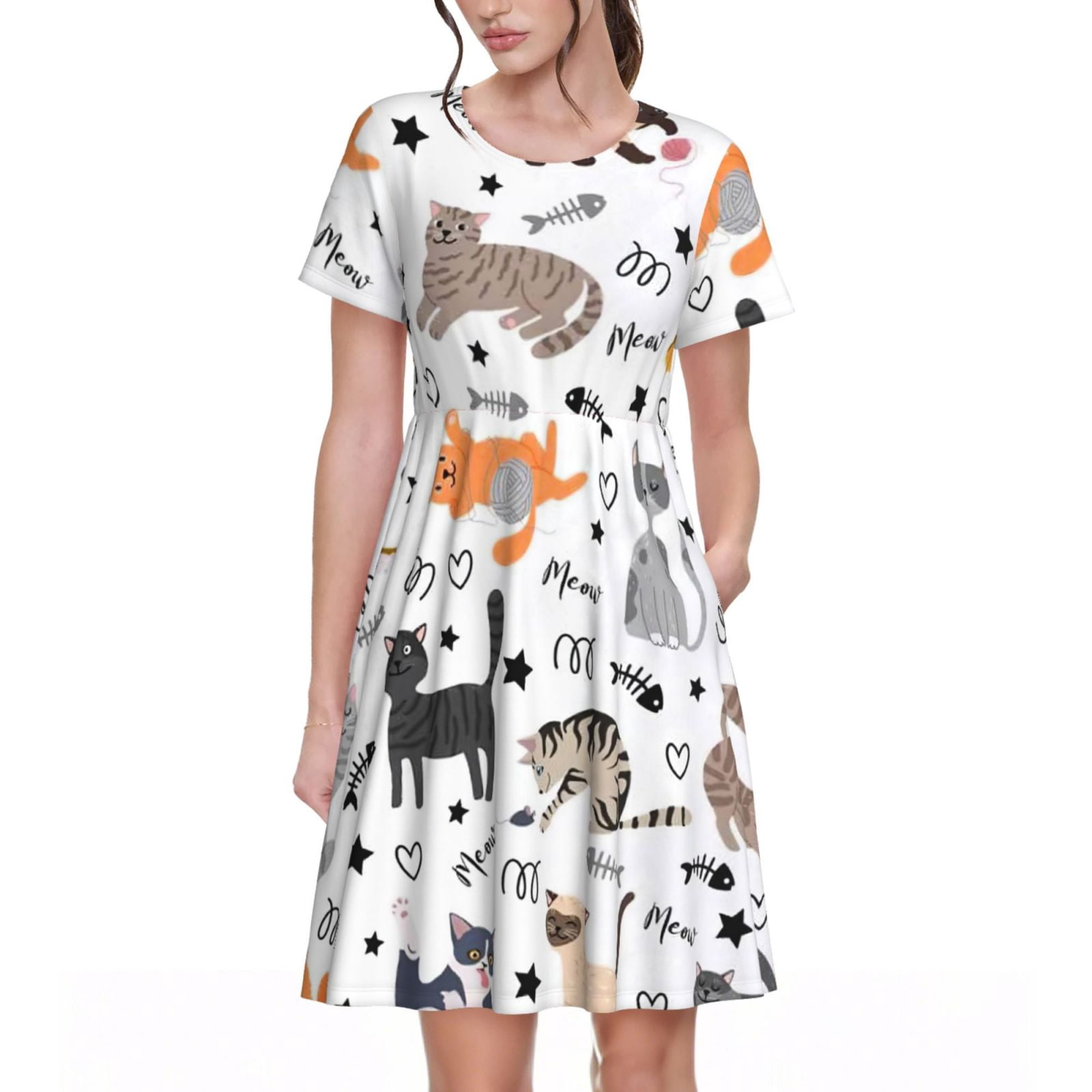 Cute Cat Animals Pet Pattern Gifts Women's Dresses Short Sleeve ...