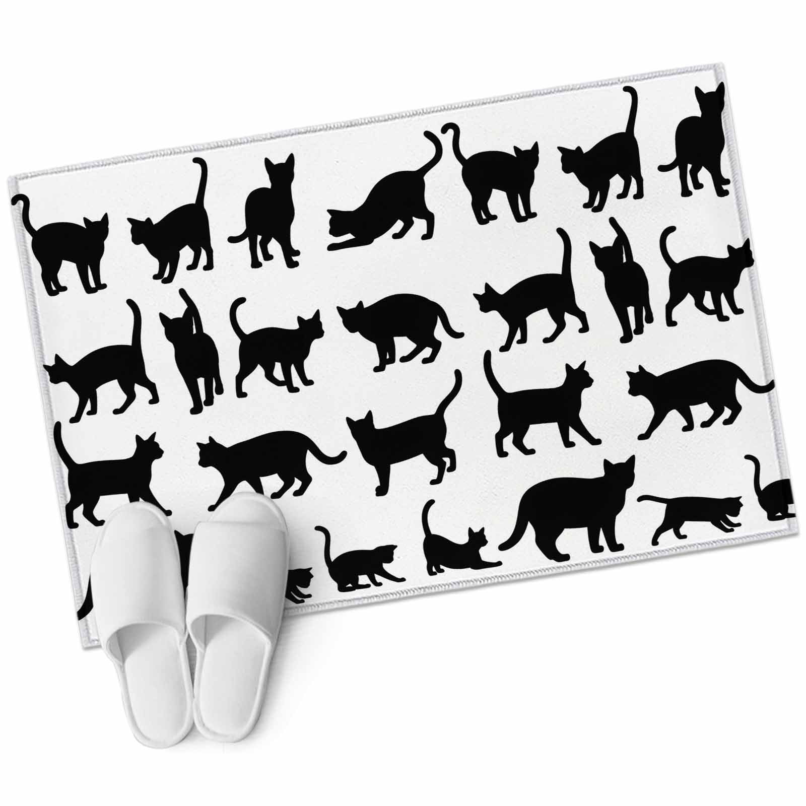 Cute Cat Area Rug 2x3ft Black Cat Cartoon Animal White Background Non ...