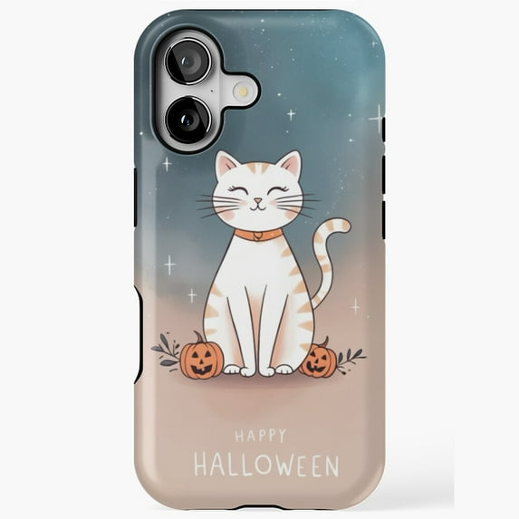 Cute Cat Autumn Pumpkin Leaf Halloween Art iPhone 17 11 12 13 14 15 16 ...