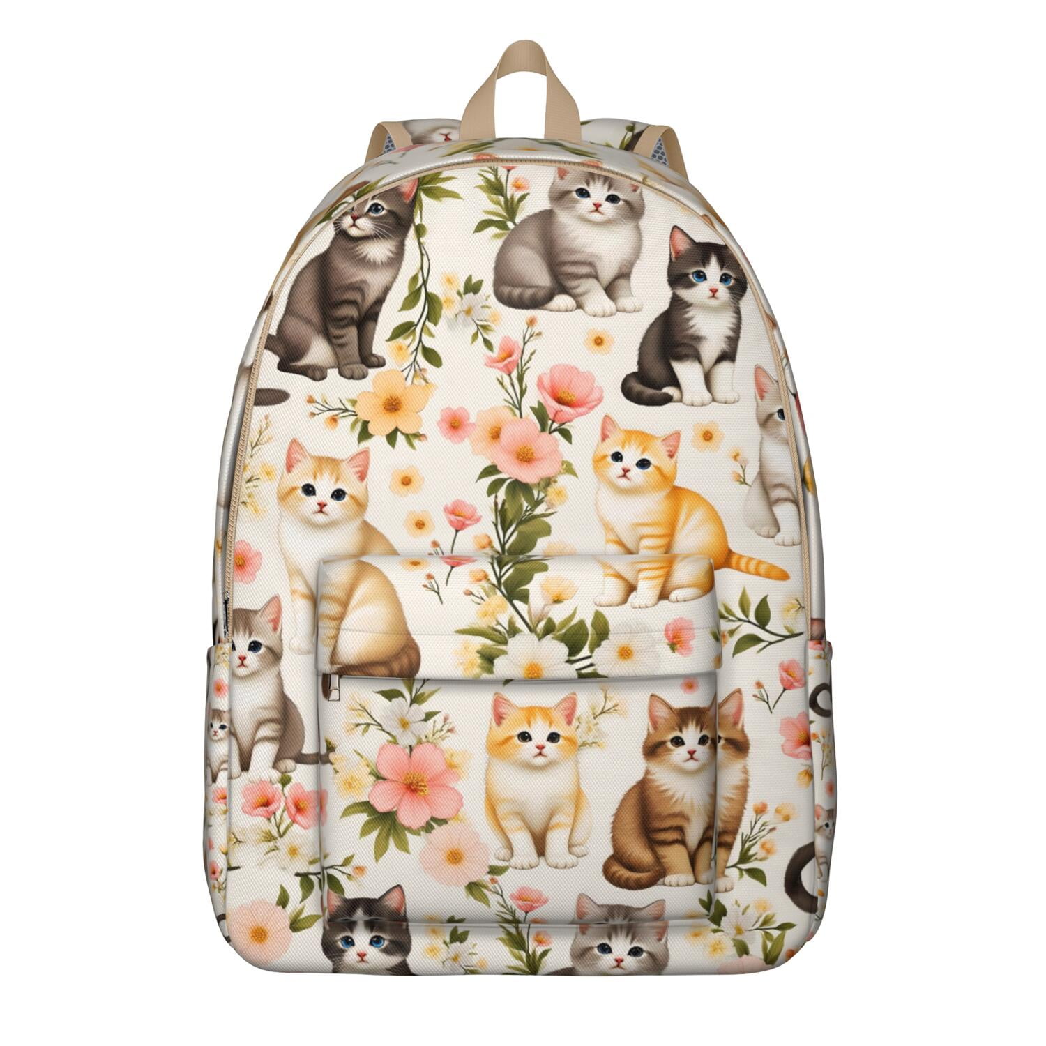 Cute Cat Backpack with Paw Print Pattern, Spacious School Bookbag for ...