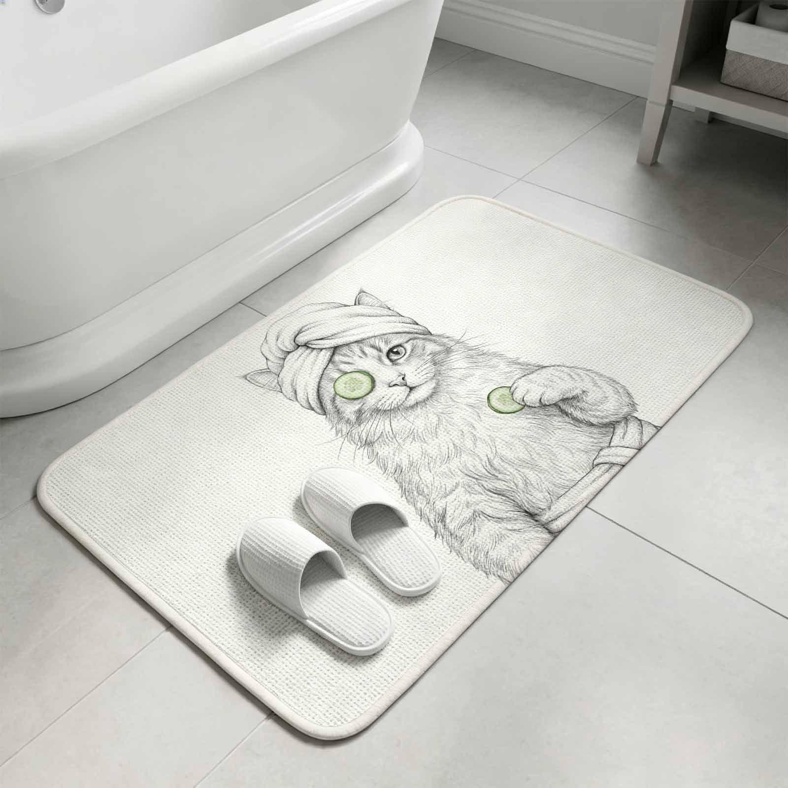 Cute Cat Bathroom Rugs Non Slip Washable Bath Mat Absorbent Front Door ...