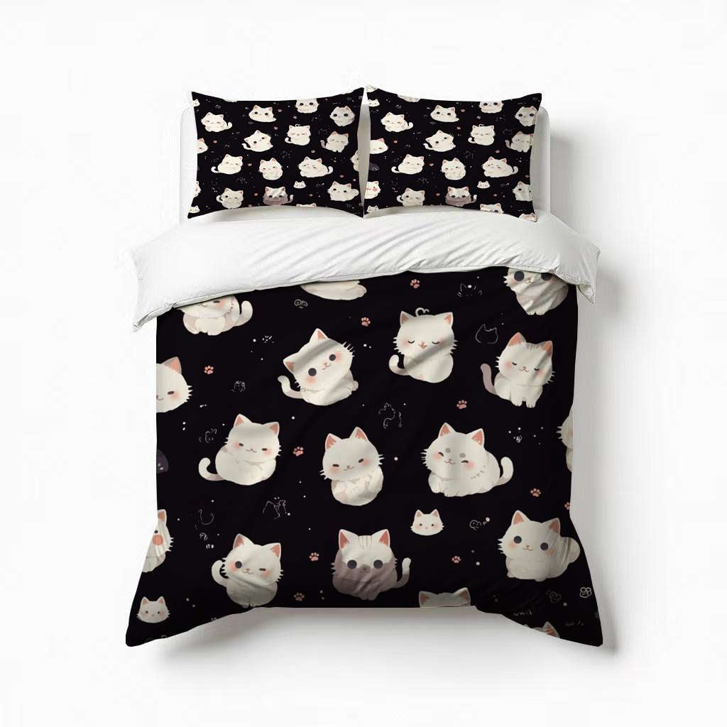 Cute Cat Bedding Set 3 Pcs Soft Microfiber Quilt Cover For Bedroom ...