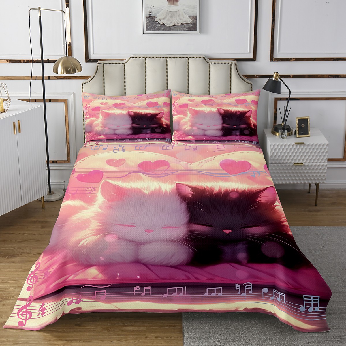 Cute Cat Bedspread Twin for Girls Kids Lovely Cartoon Aniaml Cat Quilt ...