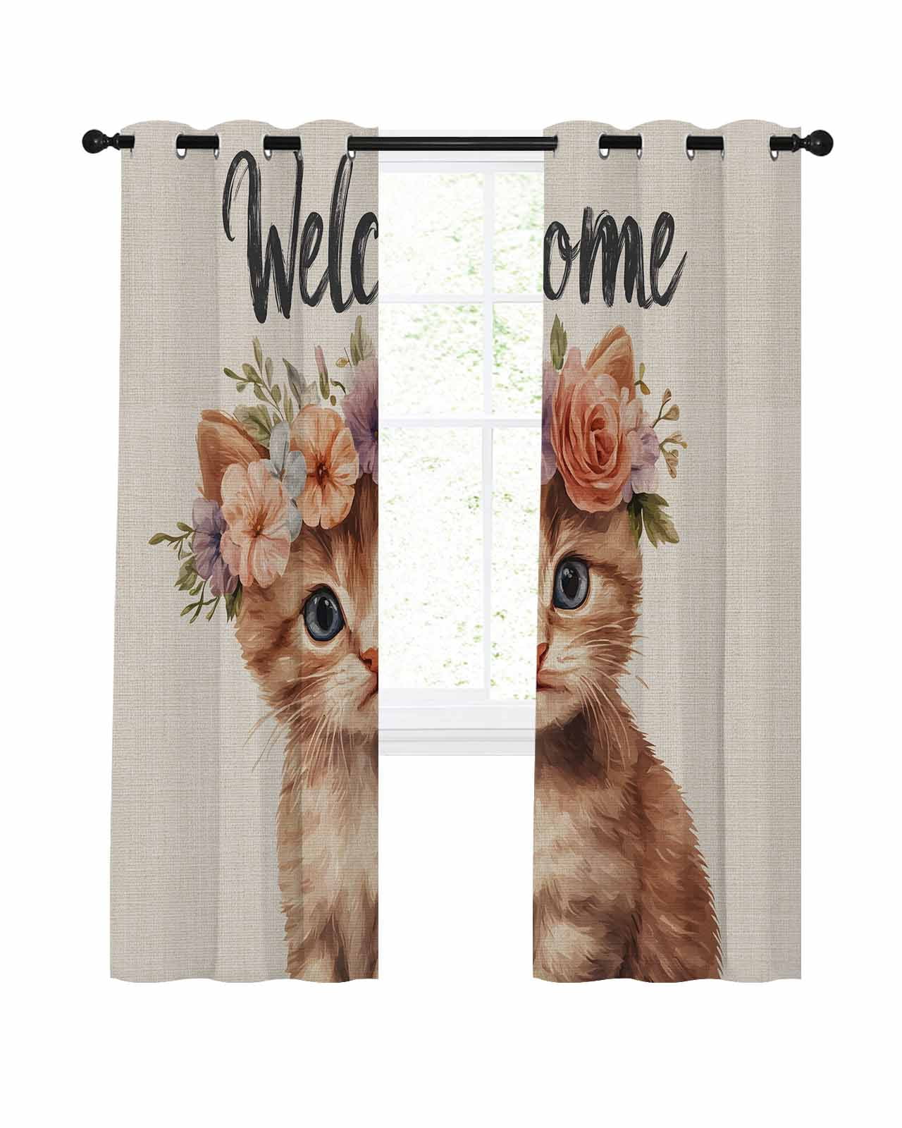Cute Cat Blackout Curtains for Bedroom Living Room, Garland 54 In Long ...