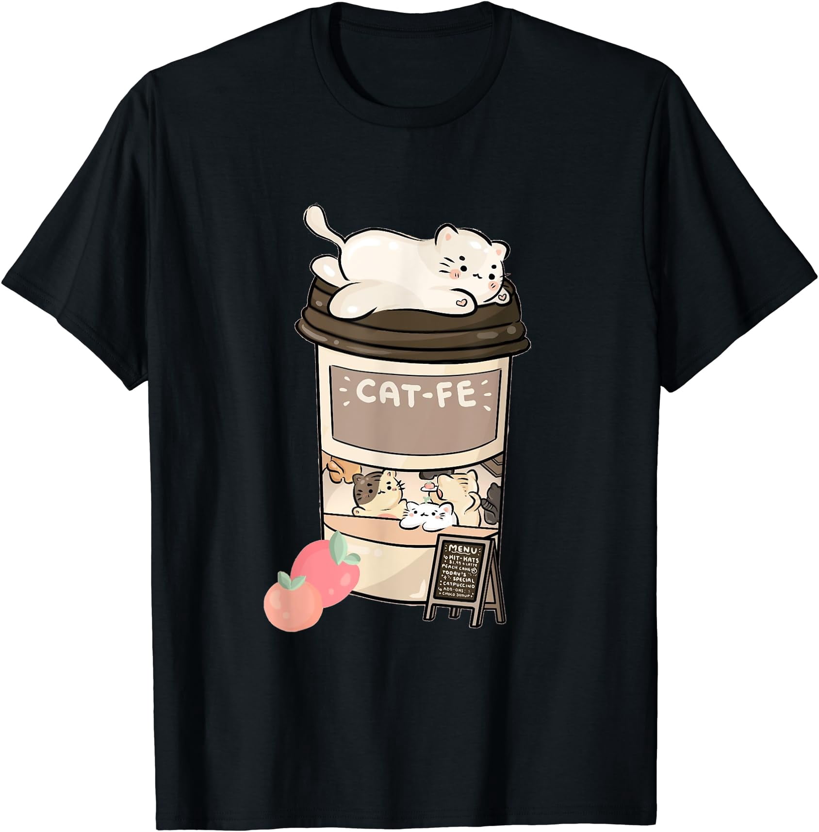 Cute Cat Cafe Napping Kitty Coffee T-Shirt Playful Feline Apparel ...