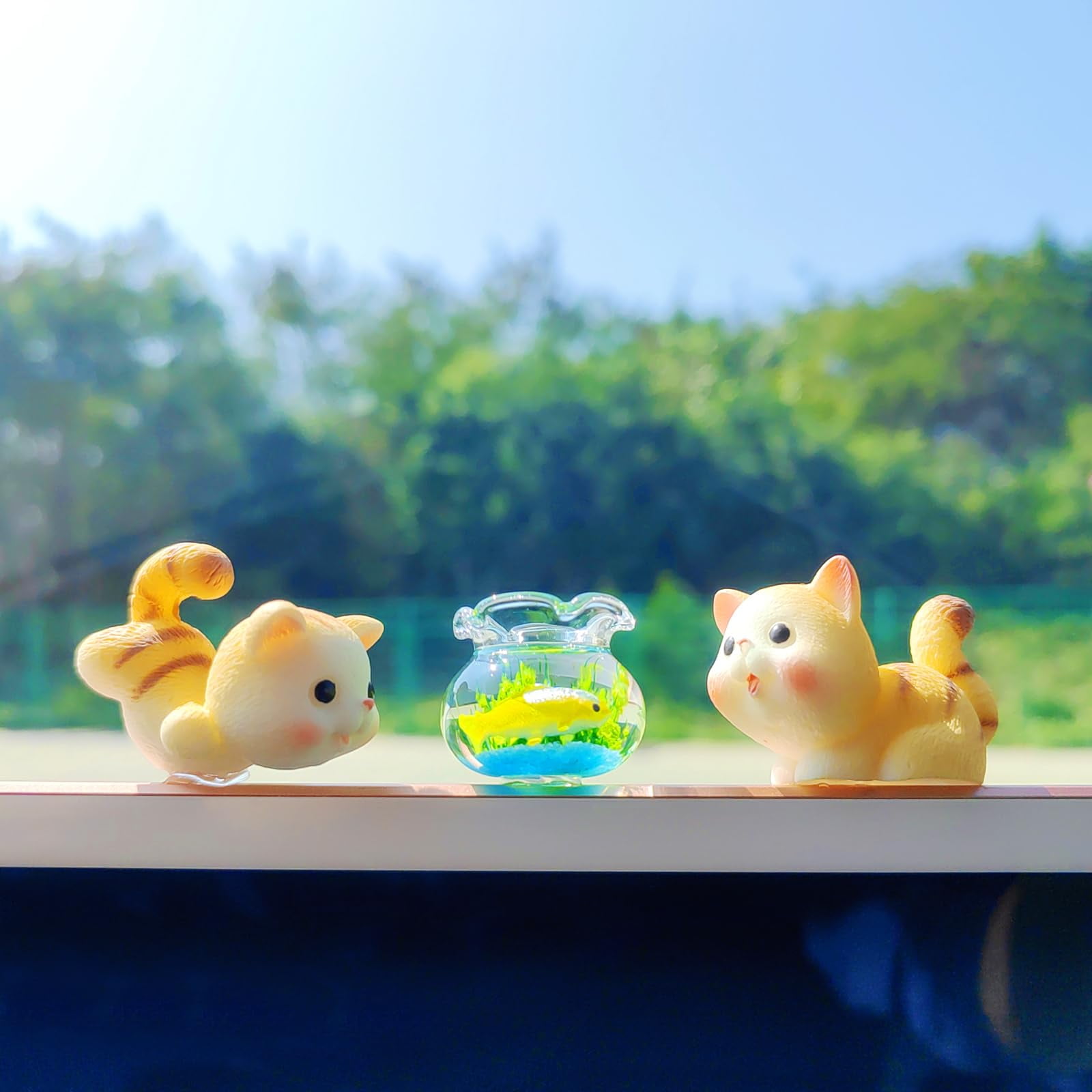 Cute Cat Car Ornaments KEF16 for Dashboard, Funny Cat and Fish Playing ...