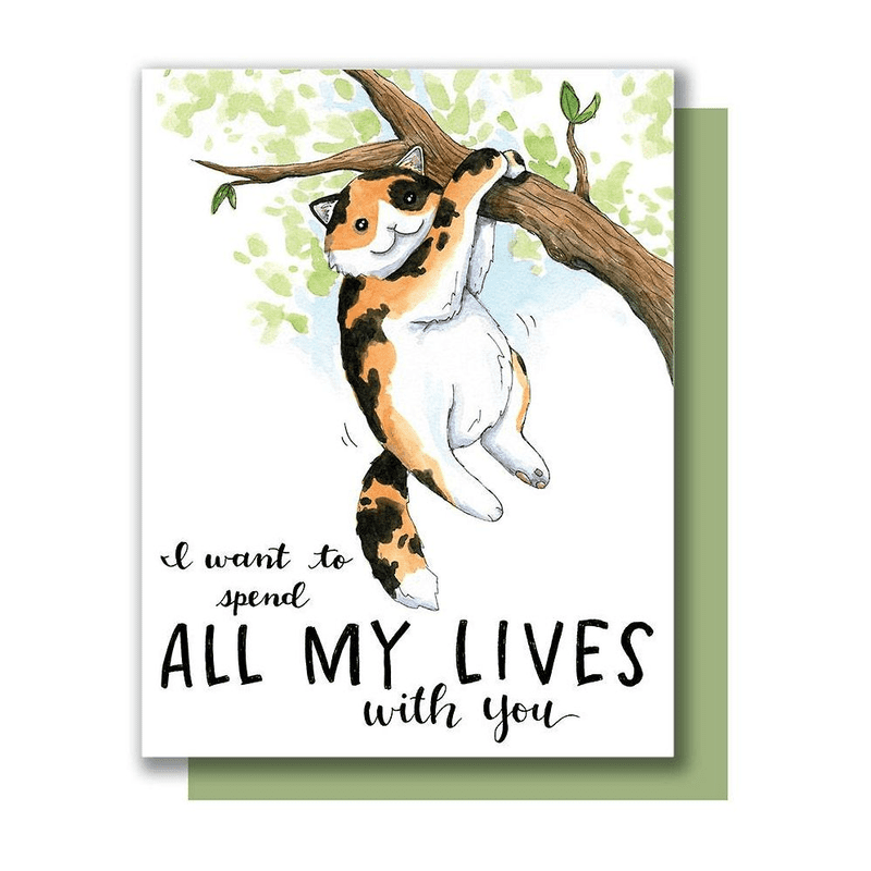 Cute Cat Card - "I Want to Spend All My Lives with You" – Adorable Cat ...