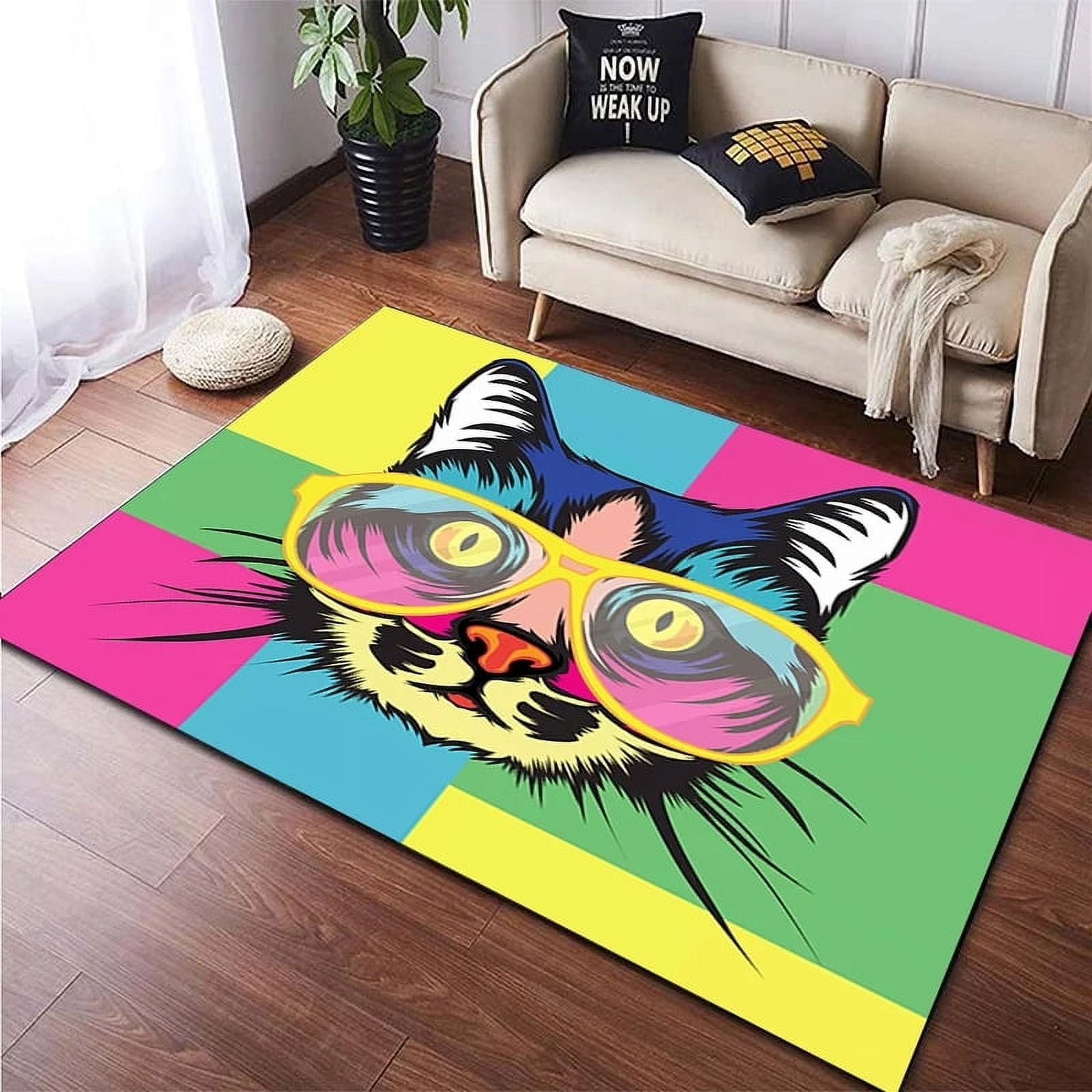 Cute Cat Carpet Living Room Mat Kawaii Yoga Rug Hallway Balcony Doormat ...