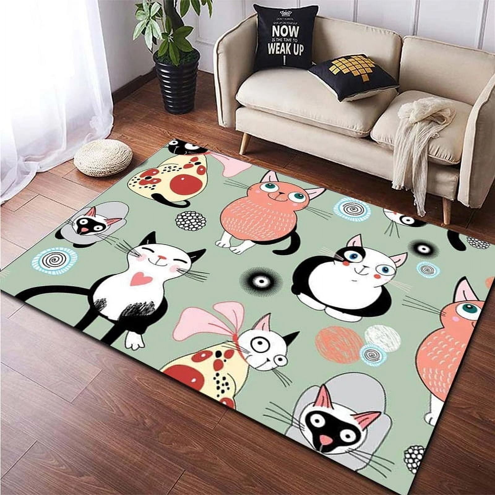 Cute Cat Carpet Living Room Mat Kawaii Yoga Rug Hallway Balcony Doormat ...