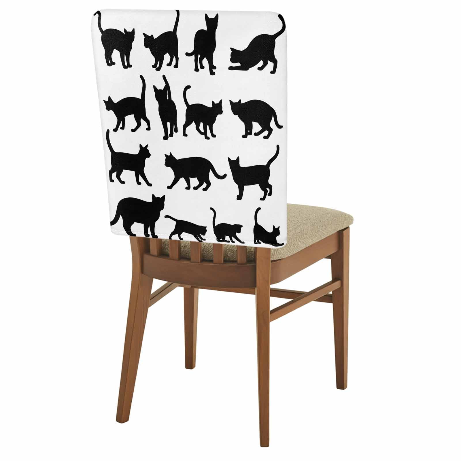 Cute Cat Chair Back Covers Set of 6, Black Cat Cartoon Animal White ...