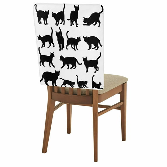 Cute Cat Chair Back Covers Set of 6, Black Cat Cartoon Animal White ...