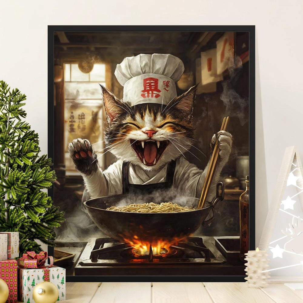 Cute Cat Chef Poster, Fun Animal Cooking Art, Whimsical Kitchen Decor ...