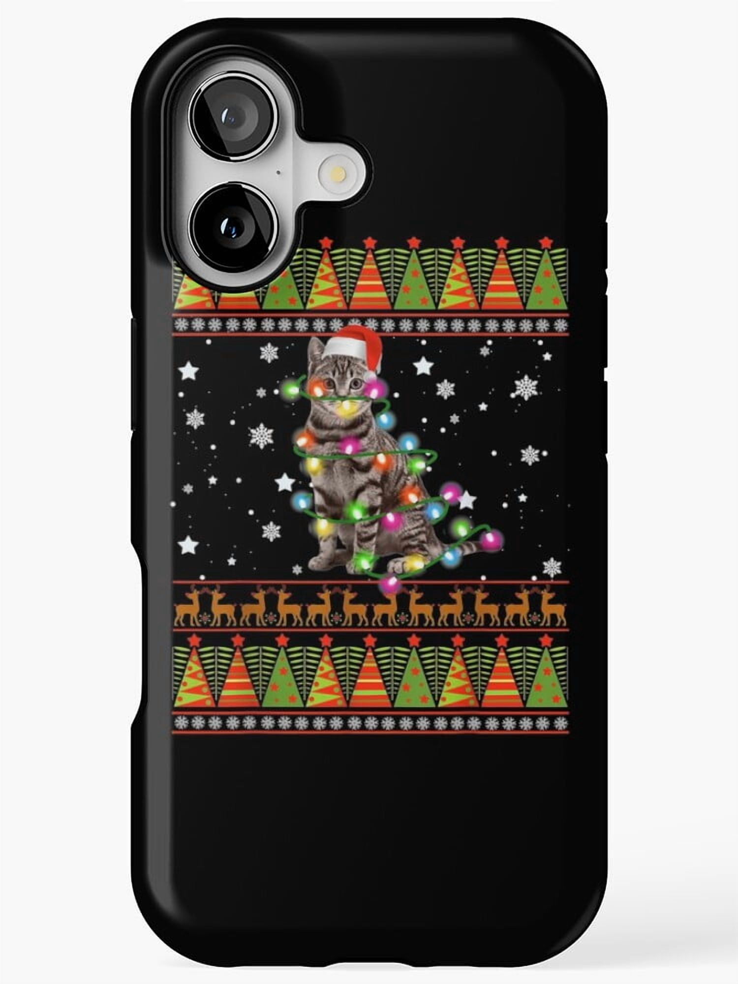 Cute Cat Christmas Hat Lights Phone Case for iPhone 17 16 15 14 13 12 ...