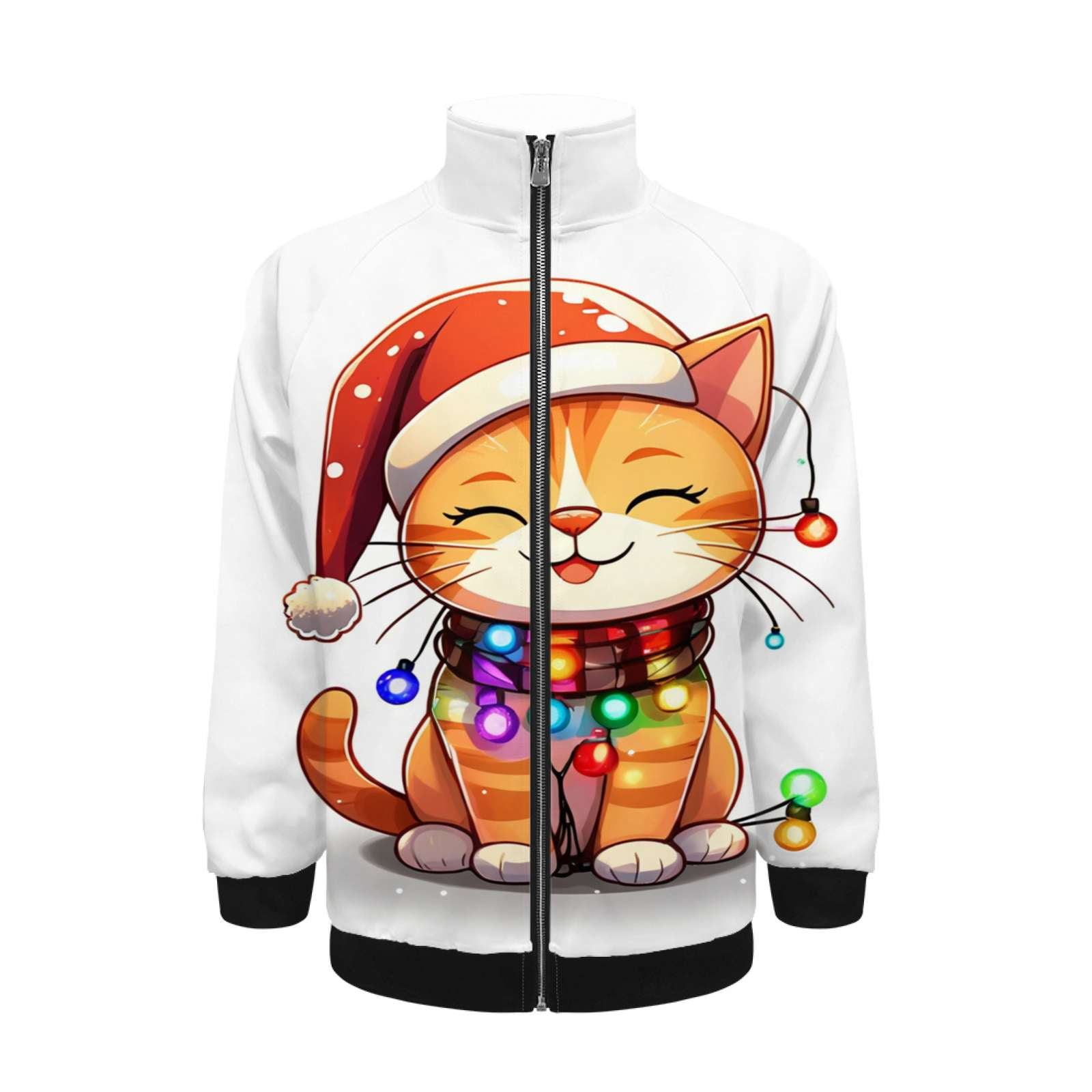 Cute Cat Christmas Lights Jacket Men's Street Cool Long Sleeves Coat ...