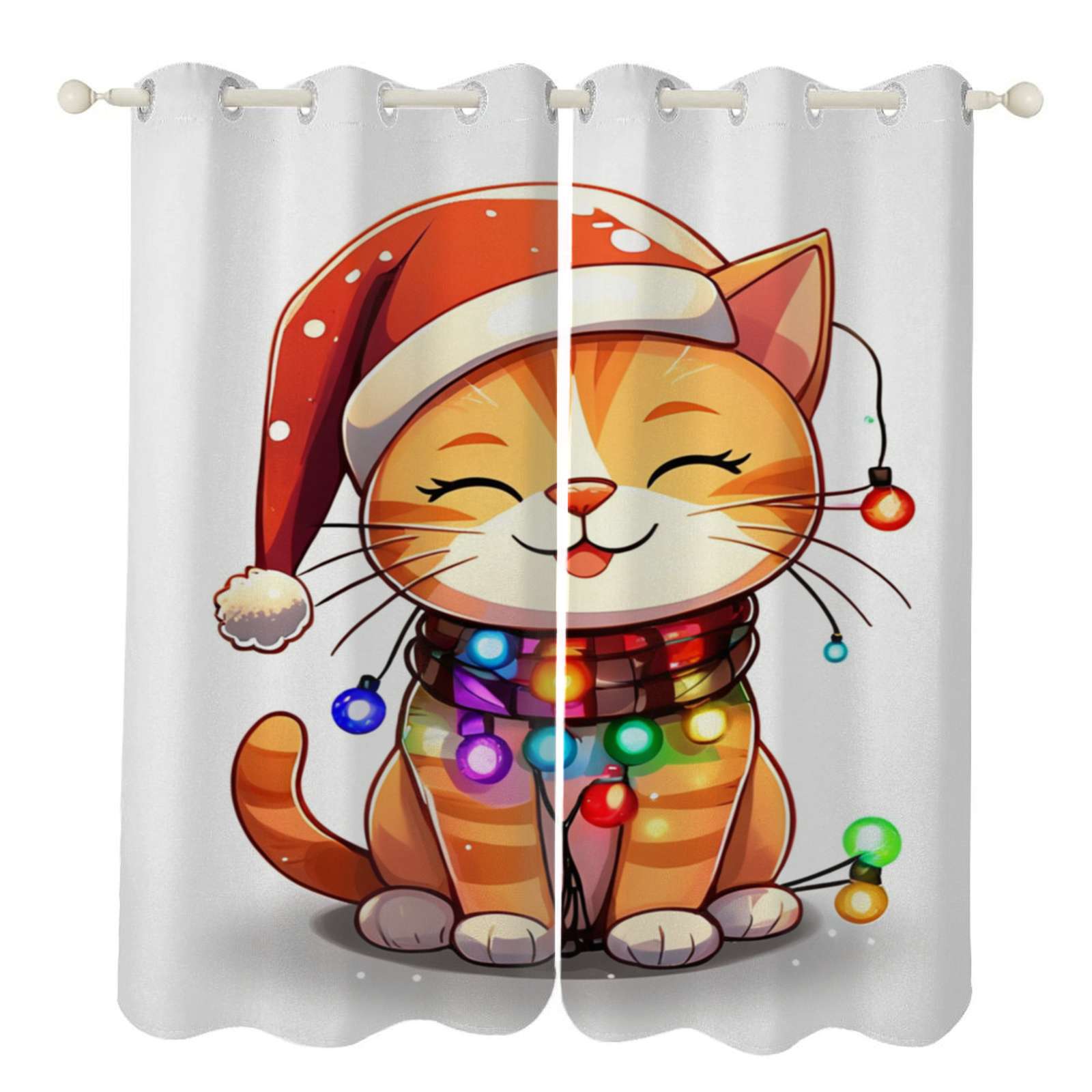 Cute Cat Christmas Lights Sunshade Curtains Home Bedroom Living Room ...