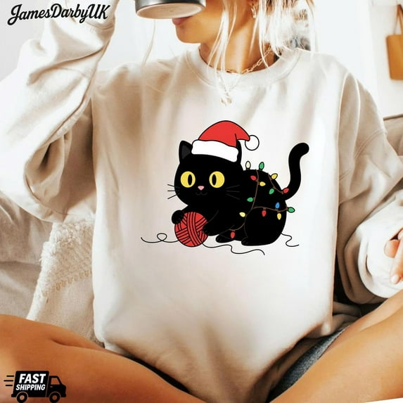Cute Cat Christmas Lights Sweatshirt, Cute Cat Lover Holiday Sweater ...