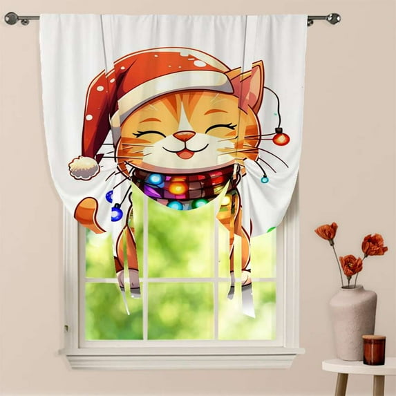 Cute Cat Christmas Lights Window Curtain for Living Room Roman Curtain ...