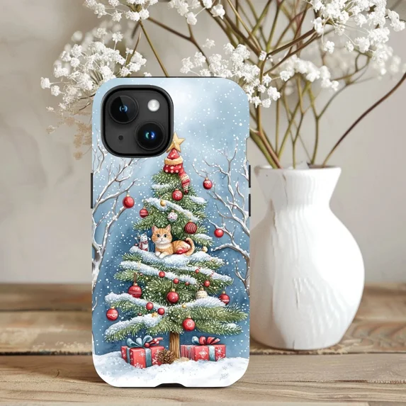 Cute Cat Christmas Tree Art iPhone Case 17 to 11 Pro Max - Walmart.com