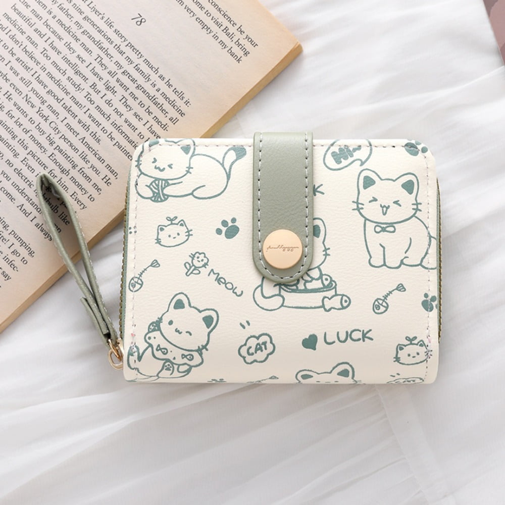 Cute Cat Coin Purse Women Fashion Short Wallet PU Leather Large ...