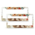 Cute Cat with Colorful Flowers License Plate Cover 2 PCS Cat And ...