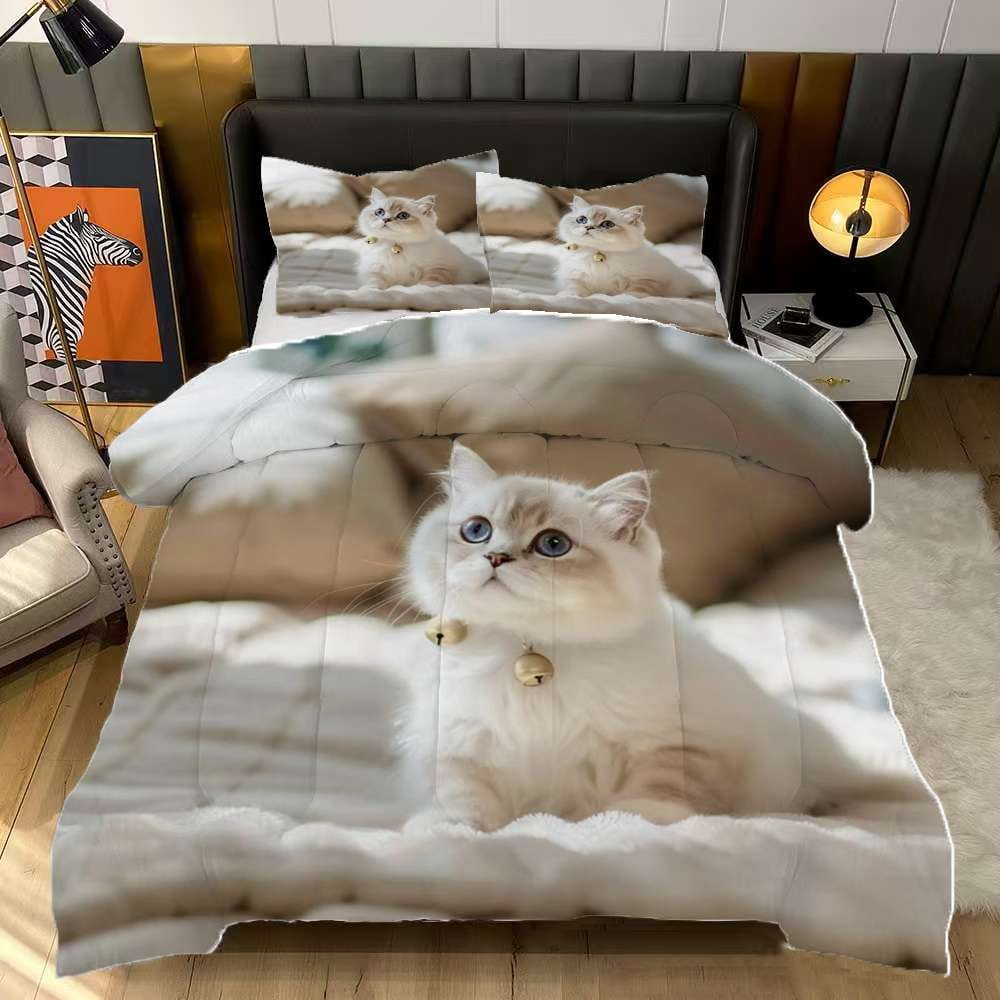 Cute Cat Comforter Set Queen Size Bedding Set For Travl Bedroom Decor ...