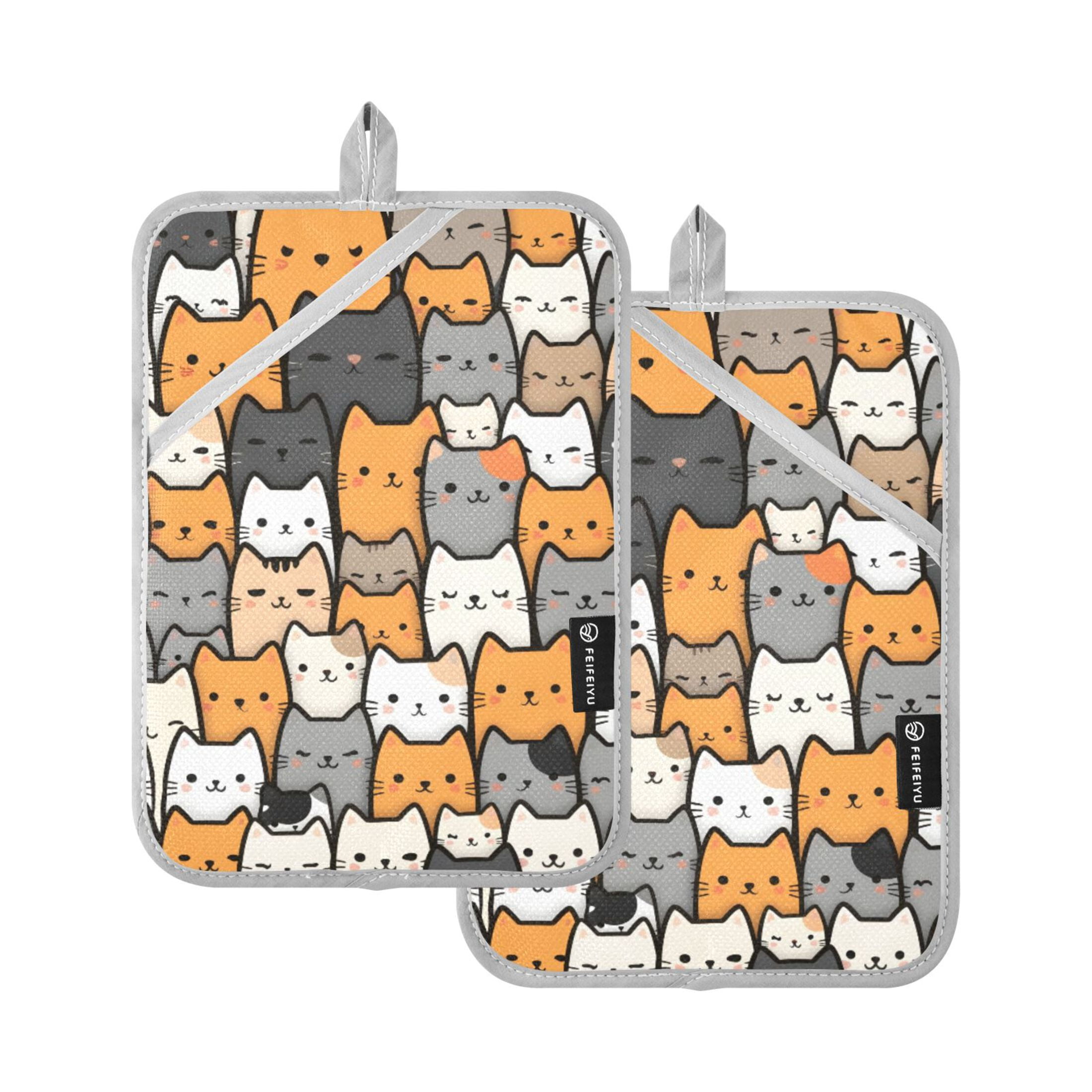 Cute Cat Crowd Pot Holder Set 2 Piece Non-Slip Oven Hot Pads Heat ...