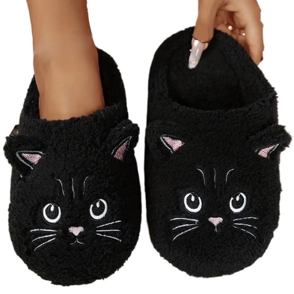 Cute Cat Design Plush Ladies Slippers for Autumn And Winter Indoor Use ...