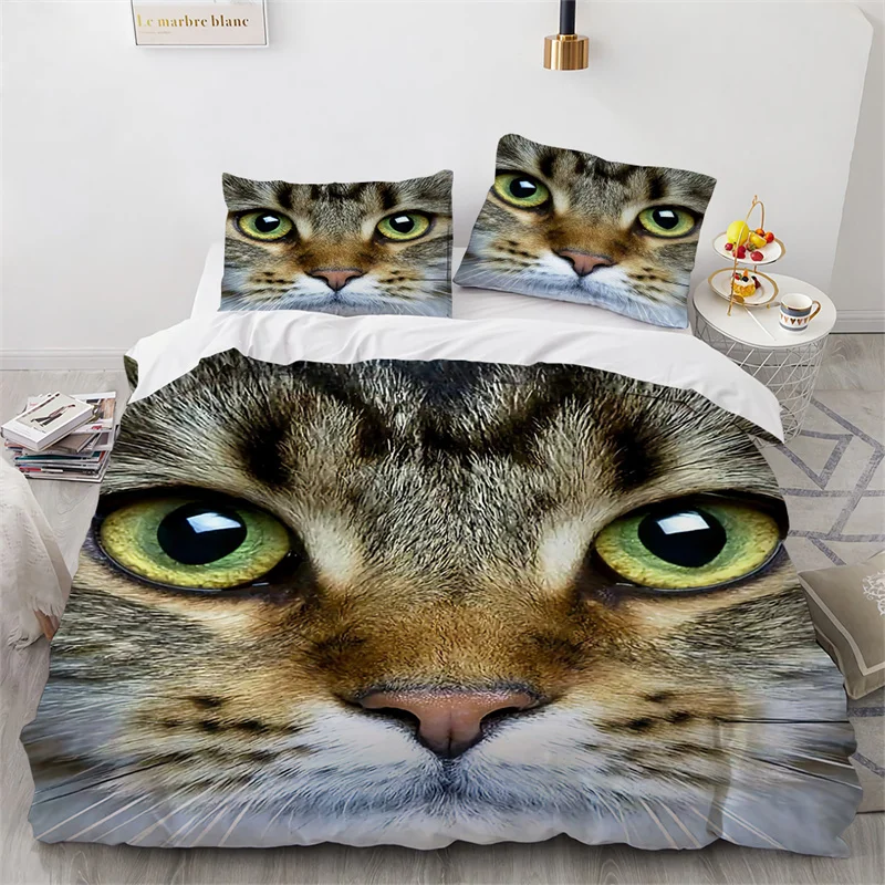 Cute Cat Duvet Cover Microfiber 3D Animal Bedding Set Pet Kitten ...