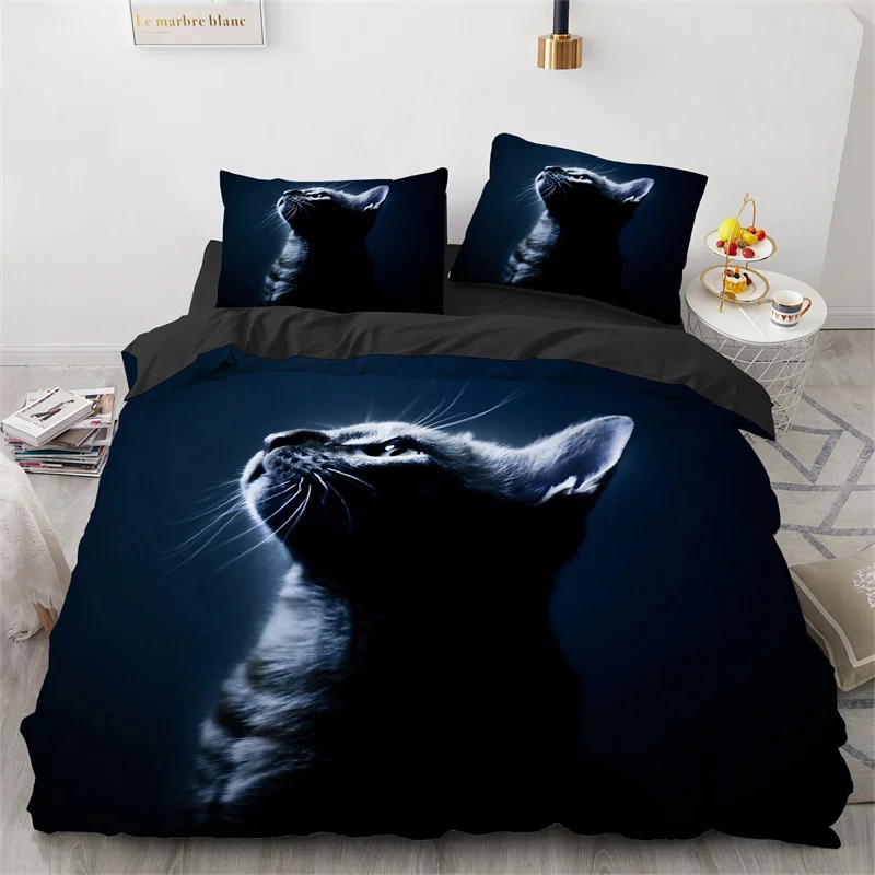 Cute Cat Duvet Cover Microfiber 3D Animal Bedding Set Pet Kitten ...