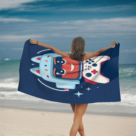 Cute Cat - Eared Cartoon Character Beach Towel - Space-Themed Design ...