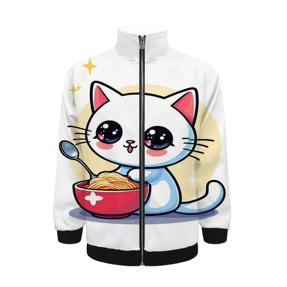 Cute Cat Eating Noodles Jacket Men's Street Cool Long Sleeves Coat ...