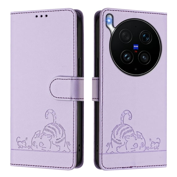 Cute Cat Embossed Leather Flip Phone Case, Skin-Friendly Wallet Cover ...