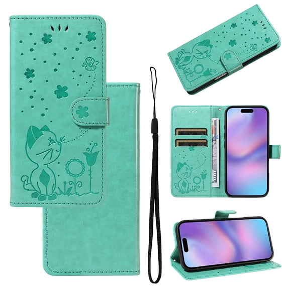 Cute Cat Embossed Pattern PU Leather Wallet Phone Case for iPhone 16e ...