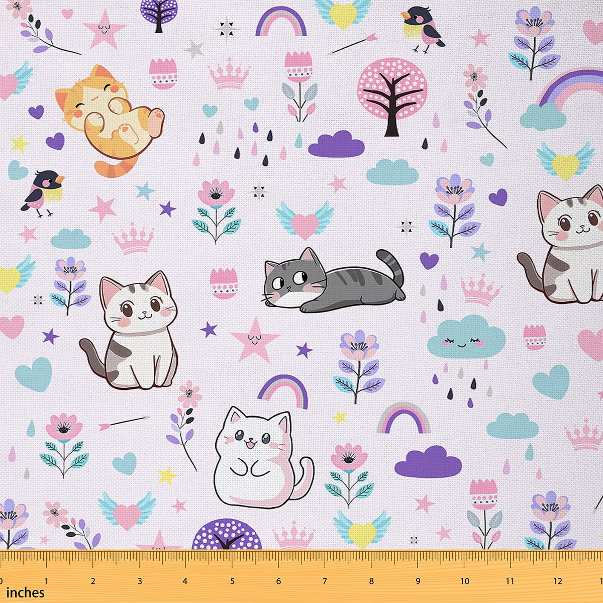 Cute Cat Fabric by the Yard,Cartoon Pet Cats Upholstery Fabric,Kawaii ...